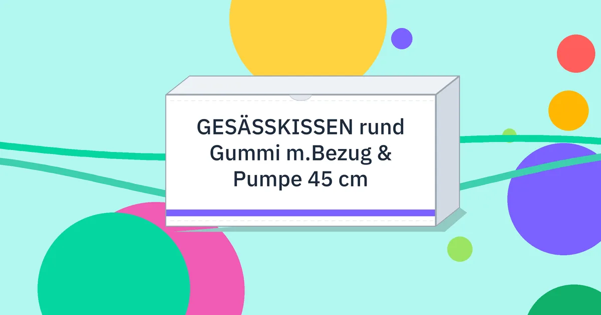 Symbolbild: Packung mit der Aufschrift GESÄSSKISSEN rund Gummi m.Bezug & Pumpe 45 cm (PZN 12434330) – Verfügbarkeit und Bezug in Apotheken in Frankfurt am Main