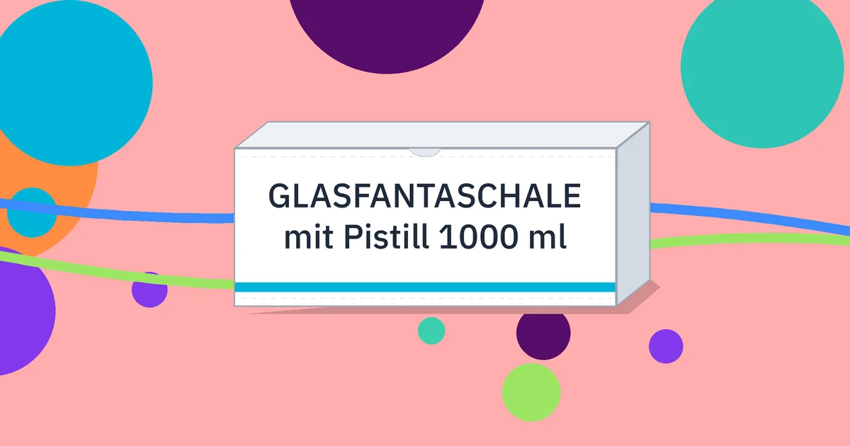 Symbolbild: Packung mit der Aufschrift GLASFANTASCHALE mit Pistill 1000 ml (PZN 18842484) – Verfügbarkeit und Bezug in Apotheken in Frankfurt am Main