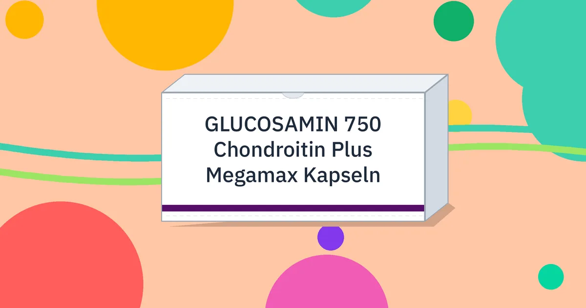 Symbolbild: Packung mit der Aufschrift GLUCOSAMIN 750 Chondroitin Plus Megamax Kapseln (PZN 03079835) – Verfügbarkeit und Bezug in Apotheken in Frankfurt am Main