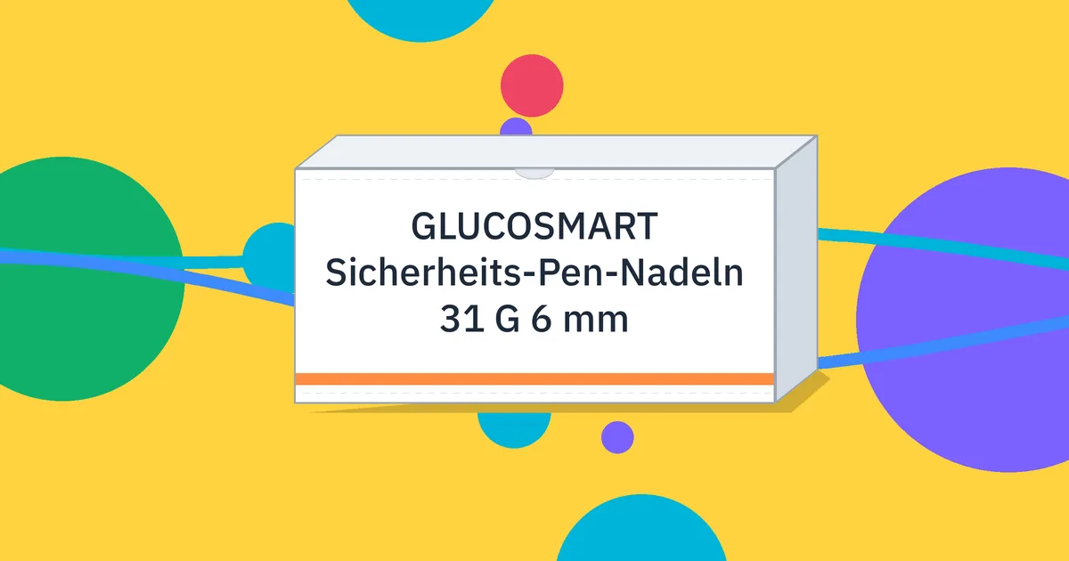 Symbolbild: Packung mit der Aufschrift GLUCOSMART Sicherheits-Pen-Nadeln 31 G 6 mm (PZN 20113485) – Verfügbarkeit und Bezug in Apotheken in Frankfurt am Main