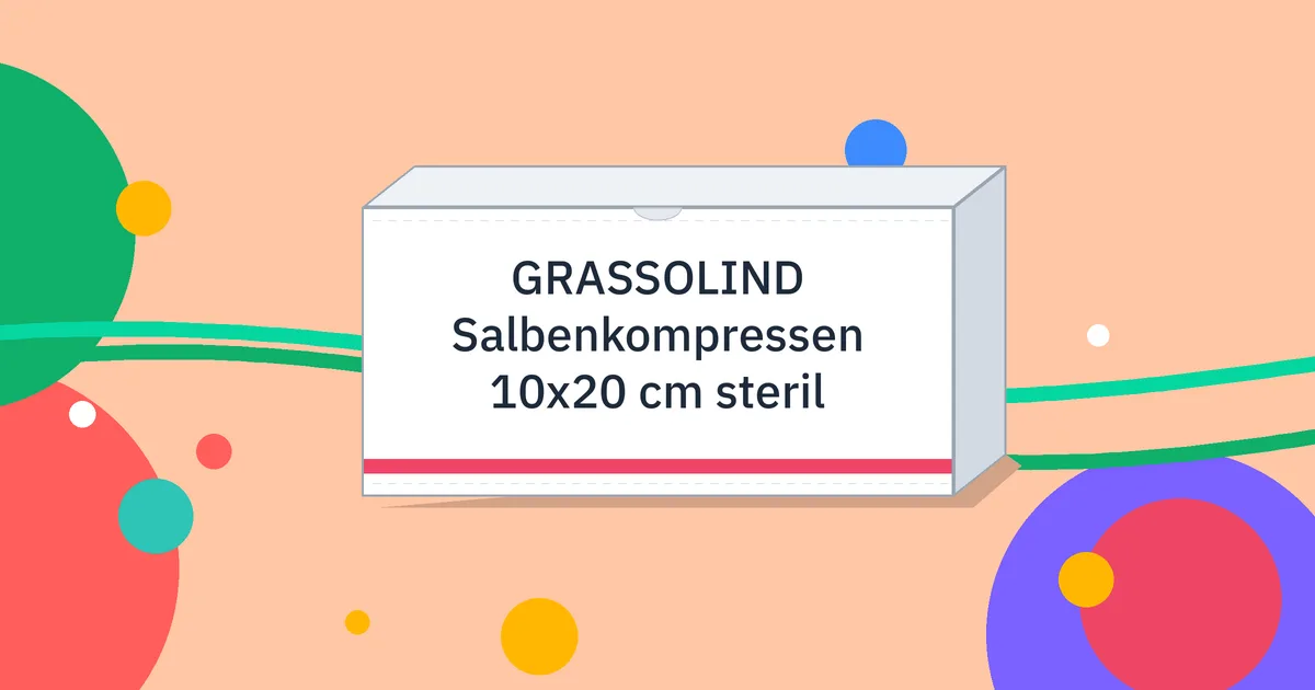 Symbolbild: Packung mit der Aufschrift GRASSOLIND Salbenkompressen 10x20 cm steril (PZN 09680568) – Verfügbarkeit und Bezug in Apotheken in Frankfurt am Main