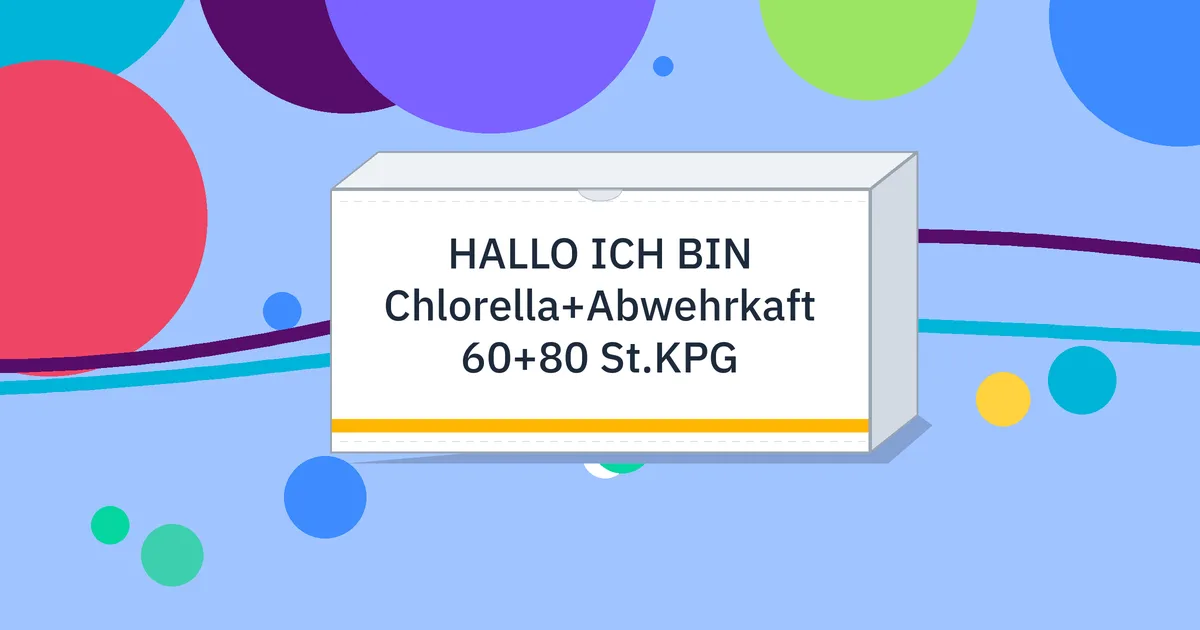 Symbolbild: Packung mit der Aufschrift HALLO ICH BIN Chlorella+Abwehrkaft 60+80 St.KPG (PZN 15432194) – Verfügbarkeit und Bezug in Apotheken in Frankfurt am Main