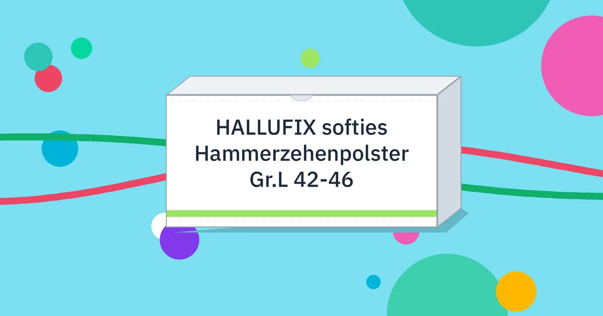 Symbolbild: Packung mit der Aufschrift HALLUFIX softies Hammerzehenpolster Gr.L 42-46 (PZN 03116430) – Verfügbarkeit und Bezug in Apotheken in Frankfurt am Main