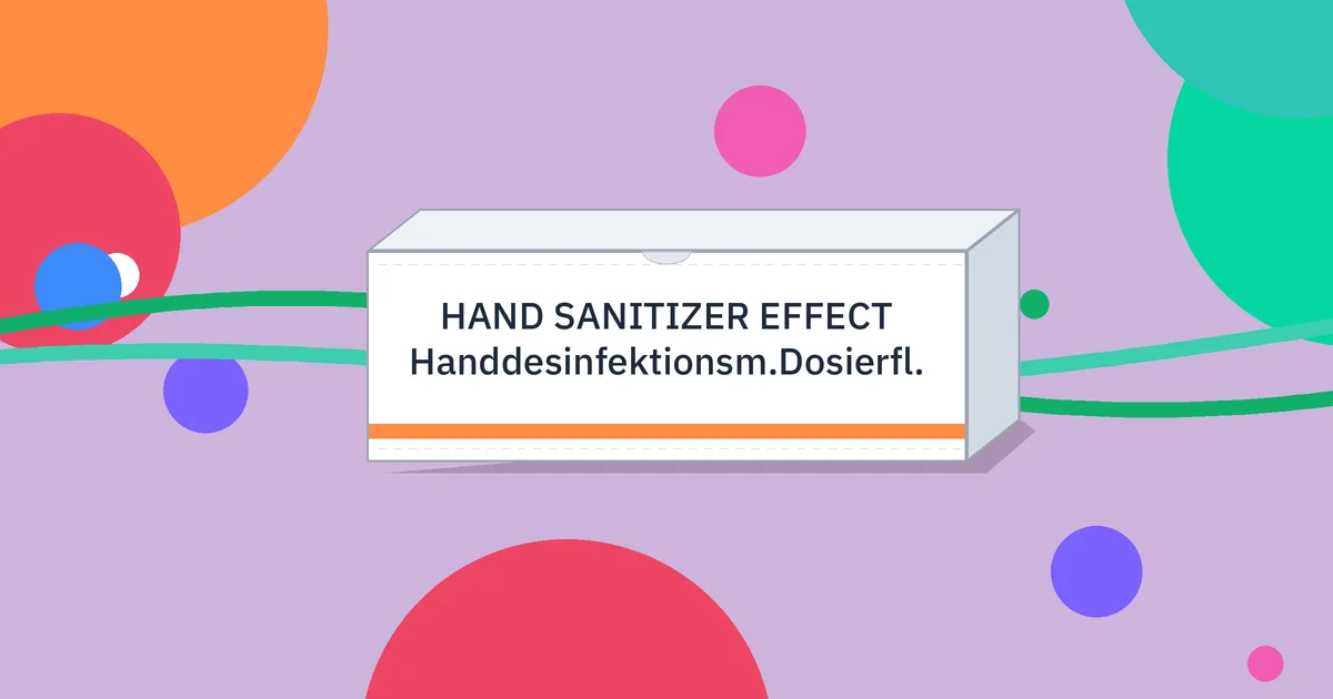 Symbolbild: Packung mit der Aufschrift HAND SANITIZER EFFECT Handdesinfektionsm.Dosierfl. (PZN 16740756) – Verfügbarkeit und Bezug in Apotheken in Frankfurt am Main