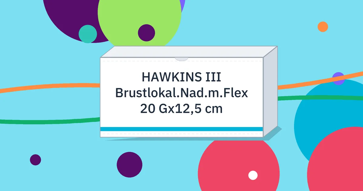 Symbolbild: Packung mit der Aufschrift HAWKINS III Brustlokal.Nad.m.Flex 20 Gx12,5 cm (PZN 06772293) – Verfügbarkeit und Bezug in Apotheken in Frankfurt am Main