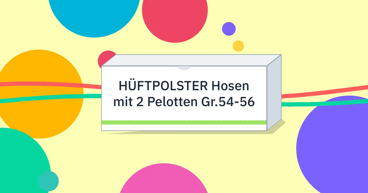 Symbolbild: Packung mit der Aufschrift HÜFTPOLSTER Hosen mit 2 Pelotten Gr.54-56 (PZN 08446333) – Verfügbarkeit und Bezug in Apotheken in Frankfurt am Main