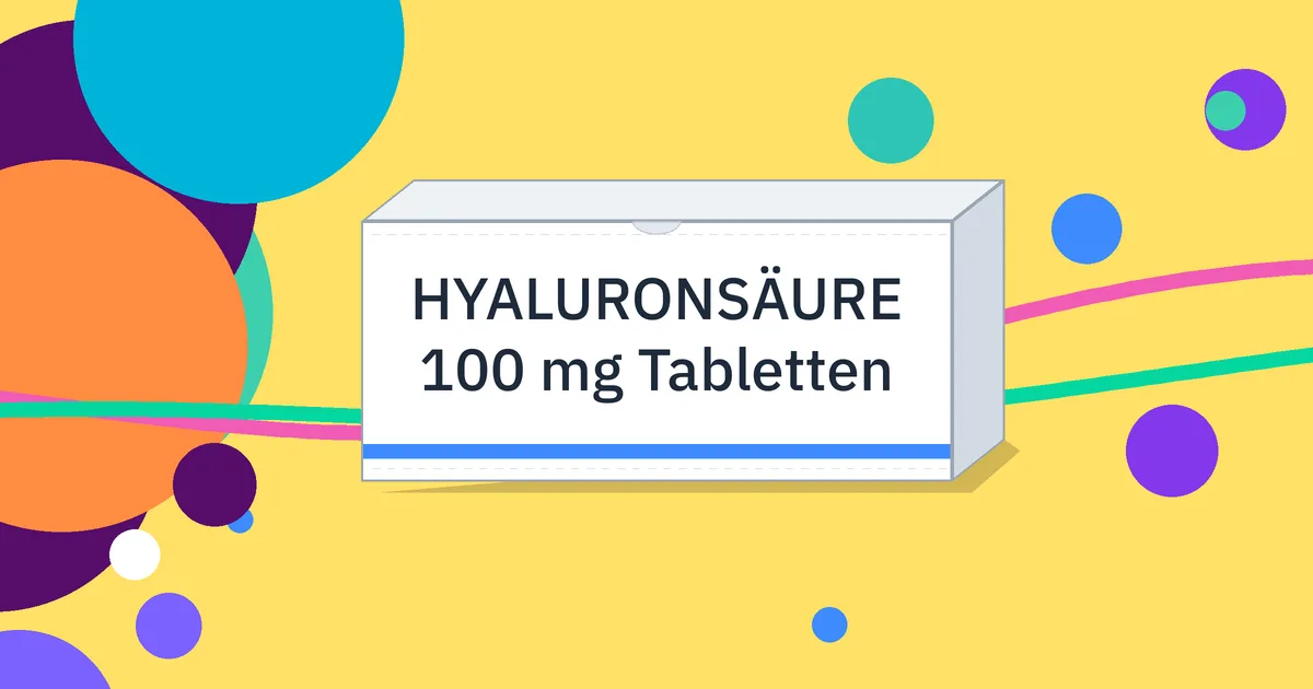 Symbolbild: Packung mit der Aufschrift HYALURONSÄURE 100 mg Tabletten (PZN 12427927) – Verfügbarkeit und Bezug in Apotheken in Frankfurt am Main
