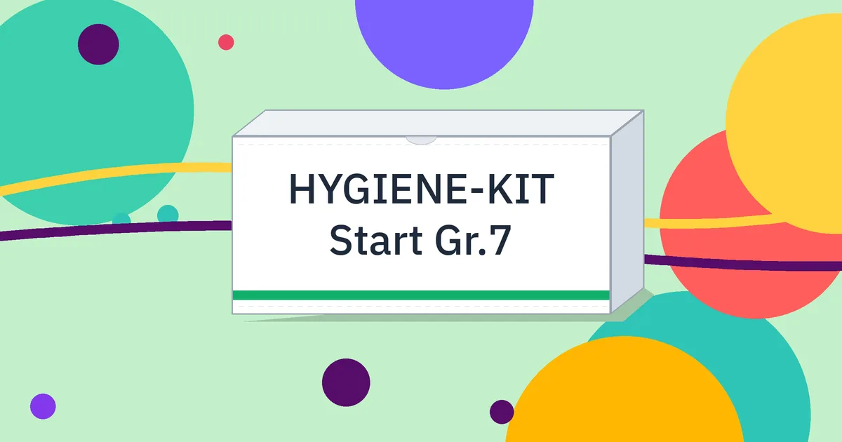 Symbolbild: Packung mit der Aufschrift HYGIENE-KIT Start Gr.7 (PZN 17443575) – Verfügbarkeit und Bezug in Apotheken in Frankfurt am Main