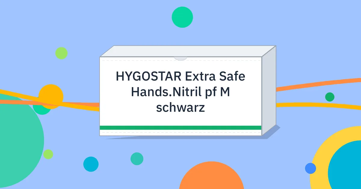 Symbolbild: Packung mit der Aufschrift HYGOSTAR Extra Safe Hands.Nitril pf M schwarz (PZN 20773862) – Verfügbarkeit und Bezug in Apotheken in Frankfurt am Main