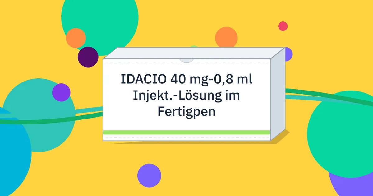 Symbolbild: Packung mit der Aufschrift IDACIO 40 mg-0,8 ml Injekt.-Lösung im Fertigpen (PZN 16581648) – Verfügbarkeit und Bezug in Apotheken in Frankfurt am Main