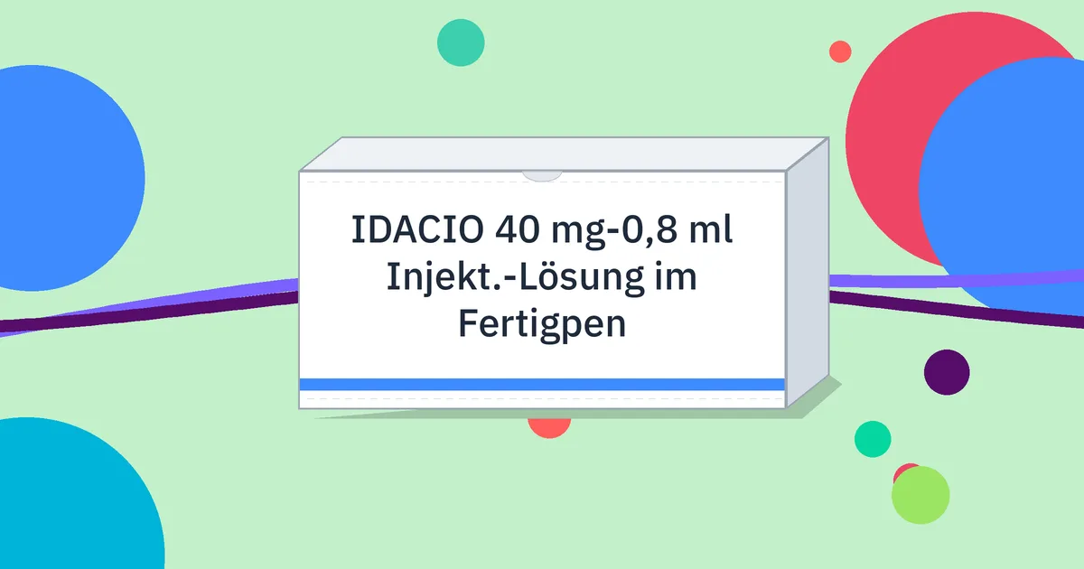 Symbolbild: Packung mit der Aufschrift IDACIO 40 mg-0,8 ml Injekt.-Lösung im Fertigpen (PZN 20582369) – Verfügbarkeit und Bezug in Apotheken in Frankfurt am Main