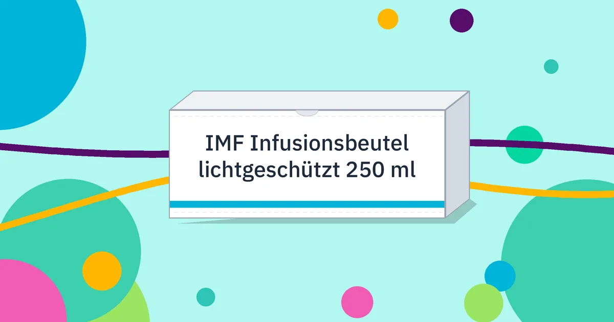 Symbolbild: Packung mit der Aufschrift IMF Infusionsbeutel lichtgeschützt 250 ml (PZN 17162445) – Verfügbarkeit und Bezug in Apotheken in Frankfurt am Main
