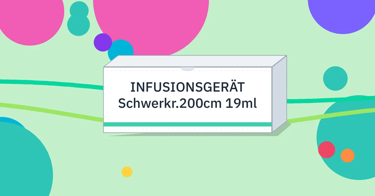 Symbolbild: Packung mit der Aufschrift INFUSIONSGERÄT Schwerkr.200cm 19ml (PZN 18469306) – Verfügbarkeit und Bezug in Apotheken in Frankfurt am Main