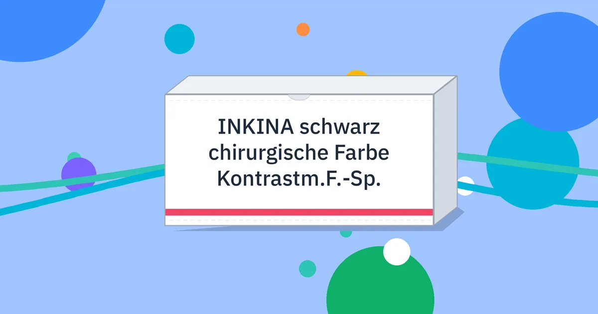 Symbolbild: Packung mit der Aufschrift INKINA schwarz chirurgische Farbe Kontrastm.F.-Sp. (PZN 19708724) – Verfügbarkeit und Bezug in Apotheken in Frankfurt am Main
