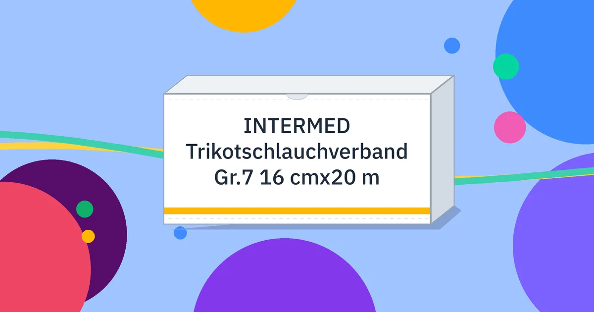 Symbolbild: Packung mit der Aufschrift INTERMED Trikotschlauchverband Gr.7 16 cmx20 m (PZN 02611340) – Verfügbarkeit und Bezug in Apotheken in Frankfurt am Main