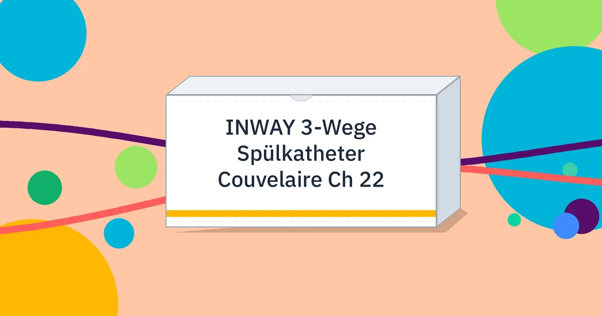 Symbolbild: Packung mit der Aufschrift INWAY 3-Wege Spülkatheter Couvelaire Ch 22 (PZN 09736151) – Verfügbarkeit und Bezug in Apotheken in Frankfurt am Main