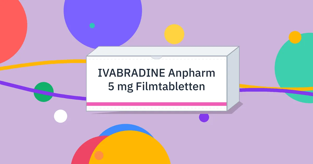 Symbolbild: Packung mit der Aufschrift IVABRADINE Anpharm 5 mg Filmtabletten (PZN 15821429) – Verfügbarkeit und Bezug in Apotheken in Frankfurt am Main