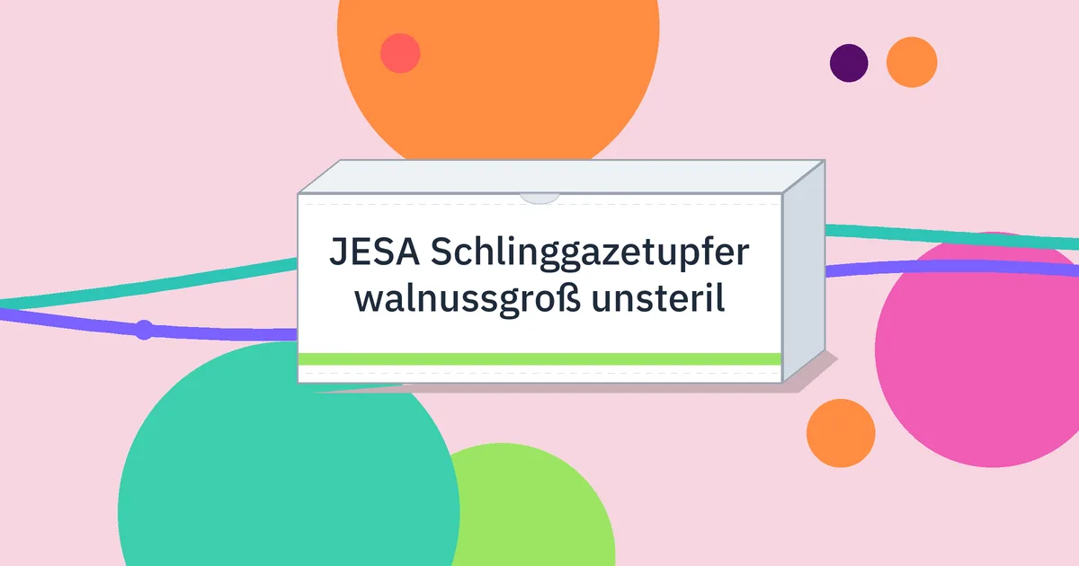 Symbolbild: Packung mit der Aufschrift JESA Schlinggazetupfer walnussgroß unsteril (PZN 10417474) – Verfügbarkeit und Bezug in Apotheken in Frankfurt am Main
