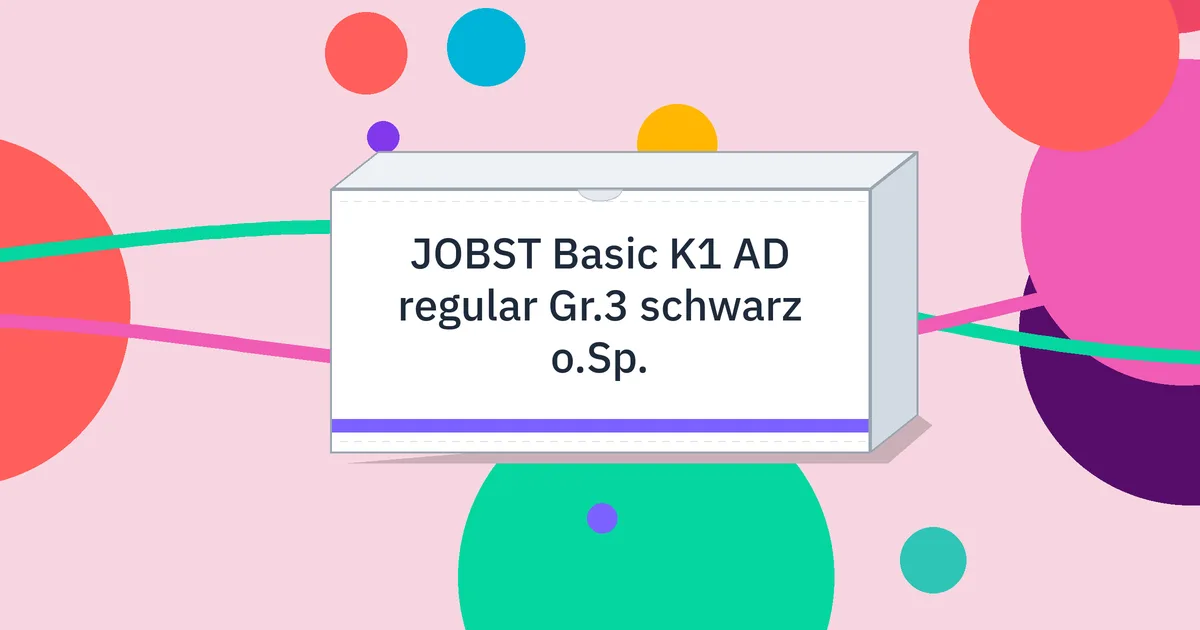 Symbolbild: Packung mit der Aufschrift JOBST Basic K1 AD regular Gr.3 schwarz o.Sp. (PZN 15310858) – Verfügbarkeit und Bezug in Apotheken in Frankfurt am Main