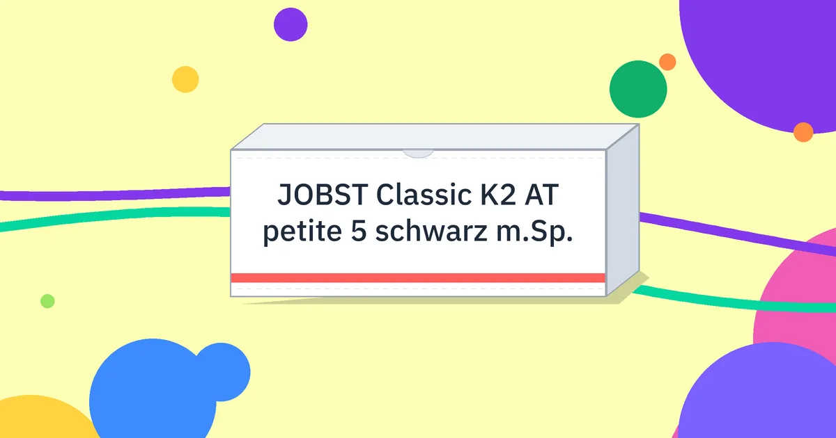 Symbolbild: Packung mit der Aufschrift JOBST Classic K2 AT petite 5 schwarz m.Sp. (PZN 11275823) – Verfügbarkeit und Bezug in Apotheken in Frankfurt am Main