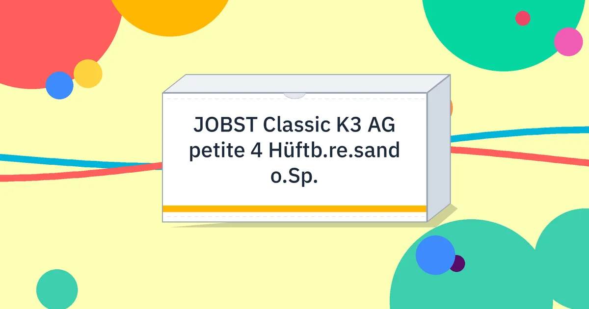 Symbolbild: Packung mit der Aufschrift JOBST Classic K3 AG petite 4 Hüftb.re.sand o.Sp. (PZN 13075198) – Verfügbarkeit und Bezug in Apotheken in Frankfurt am Main