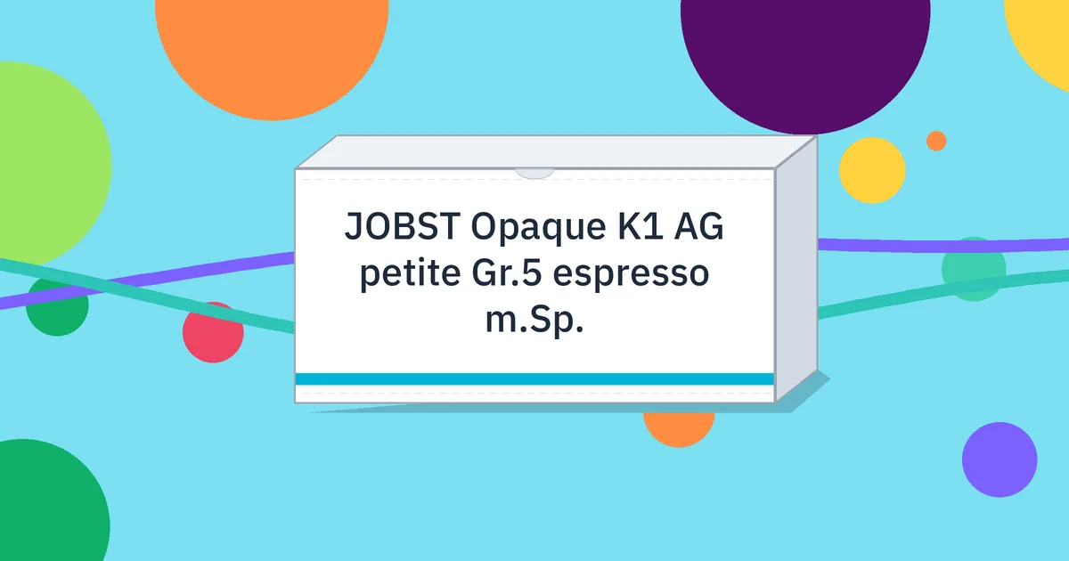 Symbolbild: Packung mit der Aufschrift JOBST Opaque K1 AG petite Gr.5 espresso m.Sp. (PZN 16270724) – Verfügbarkeit und Bezug in Apotheken in Frankfurt am Main