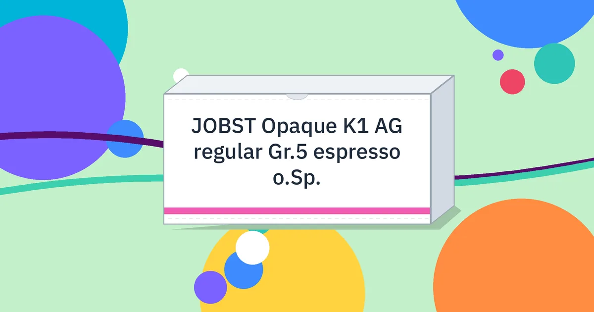 Symbolbild: Packung mit der Aufschrift JOBST Opaque K1 AG regular Gr.5 espresso o.Sp. (PZN 16267165) – Verfügbarkeit und Bezug in Apotheken in Frankfurt am Main