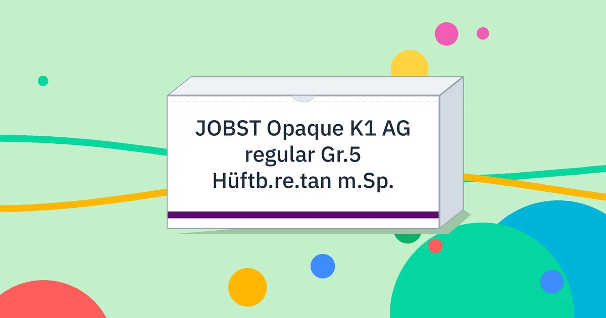 Symbolbild: Packung mit der Aufschrift JOBST Opaque K1 AG regular Gr.5 Hüftb.re.tan m.Sp. (PZN 16272568) – Verfügbarkeit und Bezug in Apotheken in Frankfurt am Main