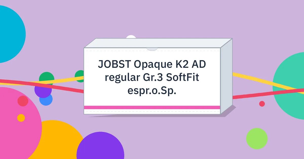 Symbolbild: Packung mit der Aufschrift JOBST Opaque K2 AD regular Gr.3 SoftFit espr.o.Sp. (PZN 16278223) – Verfügbarkeit und Bezug in Apotheken in Frankfurt am Main