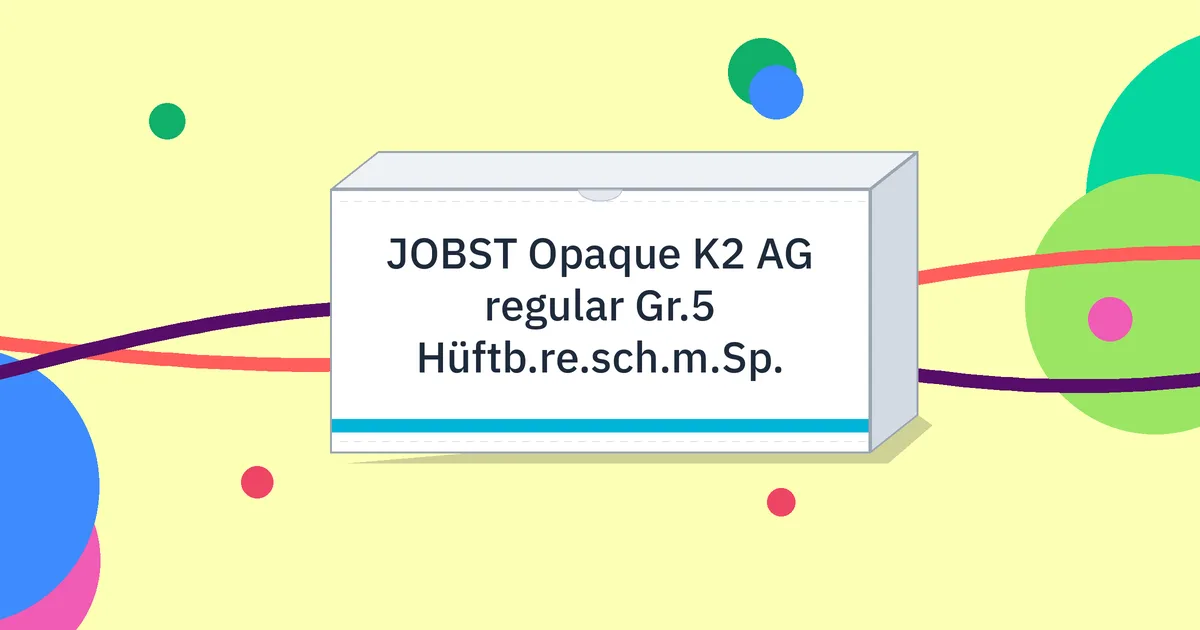Symbolbild: Packung mit der Aufschrift JOBST Opaque K2 AG regular Gr.5 Hüftb.re.sch.m.Sp. (PZN 13117413) – Verfügbarkeit und Bezug in Apotheken in Frankfurt am Main