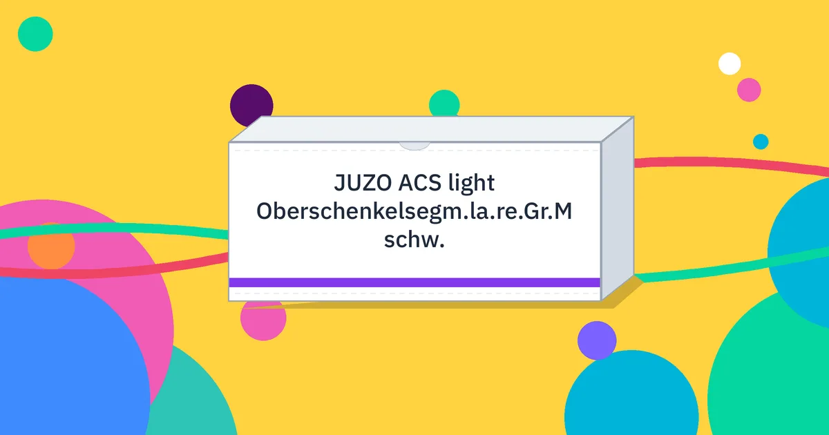 Symbolbild: Packung mit der Aufschrift JUZO ACS light Oberschenkelsegm.la.re.Gr.M schw. (PZN 13575995) – Verfügbarkeit und Bezug in Apotheken in Frankfurt am Main