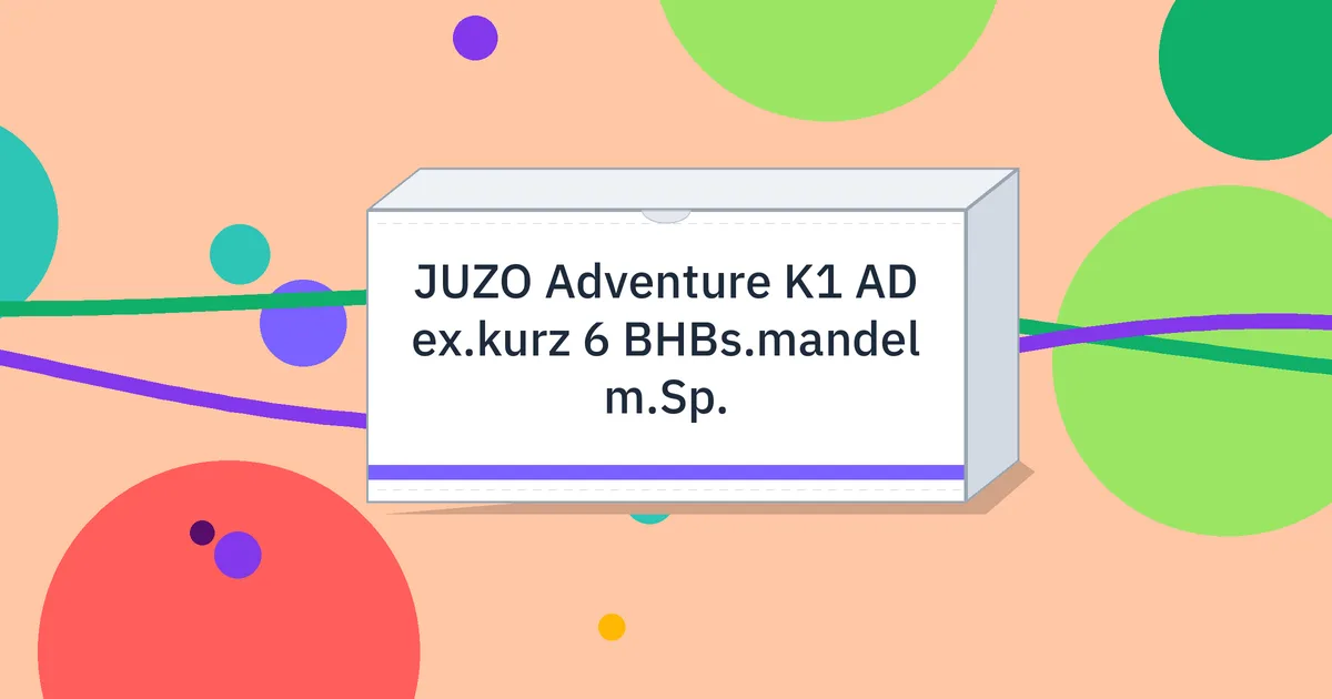 Symbolbild: Packung mit der Aufschrift JUZO Adventure K1 AD ex.kurz 6 BHBs.mandel m.Sp. (PZN 15496716) – Verfügbarkeit und Bezug in Apotheken in Frankfurt am Main