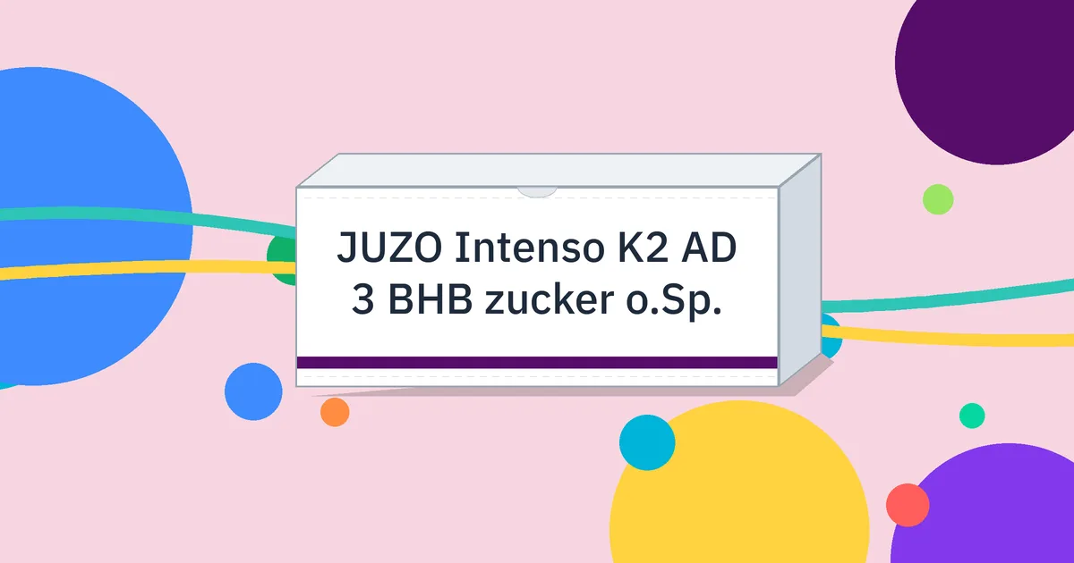Symbolbild: Packung mit der Aufschrift JUZO Intenso K2 AD 3 BHB zucker o.Sp. (PZN 18623629) – Verfügbarkeit und Bezug in Apotheken in Frankfurt am Main