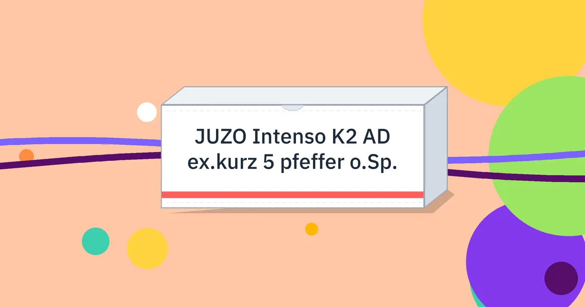 Symbolbild: Packung mit der Aufschrift JUZO Intenso K2 AD ex.kurz 5 pfeffer o.Sp. (PZN 18618485) – Verfügbarkeit und Bezug in Apotheken in Frankfurt am Main