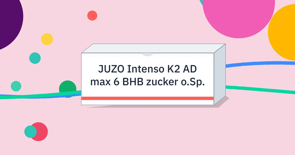 Symbolbild: Packung mit der Aufschrift JUZO Intenso K2 AD max 6 BHB zucker o.Sp. (PZN 18626616) – Verfügbarkeit und Bezug in Apotheken in Frankfurt am Main