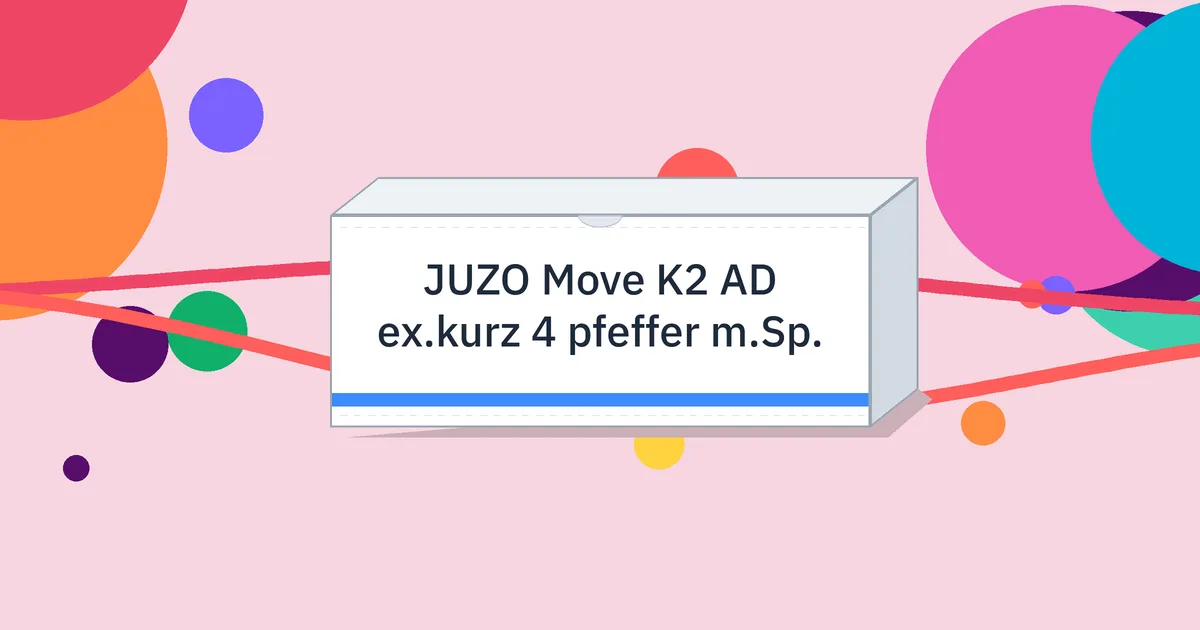 Symbolbild: Packung mit der Aufschrift JUZO Move K2 AD ex.kurz 4 pfeffer m.Sp. (PZN 16341045) – Verfügbarkeit und Bezug in Apotheken in Frankfurt am Main