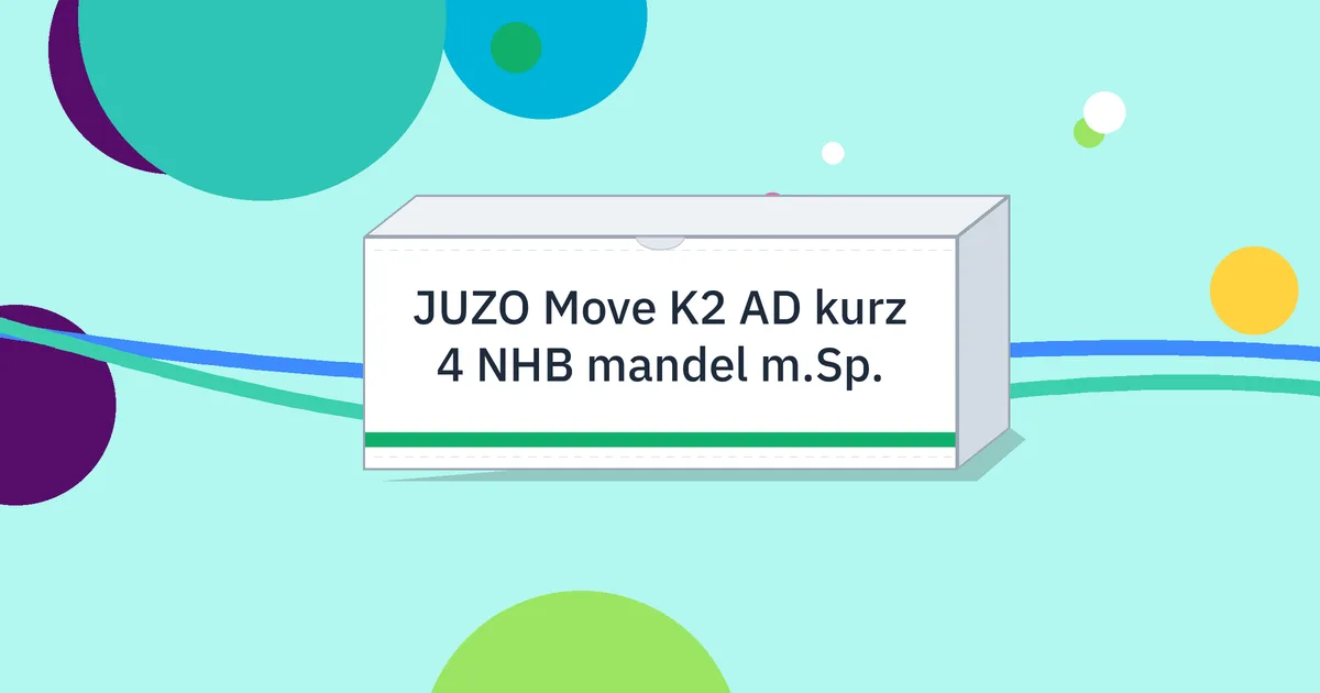 Symbolbild: Packung mit der Aufschrift JUZO Move K2 AD kurz 4 NHB mandel m.Sp. (PZN 16340086) – Verfügbarkeit und Bezug in Apotheken in Frankfurt am Main