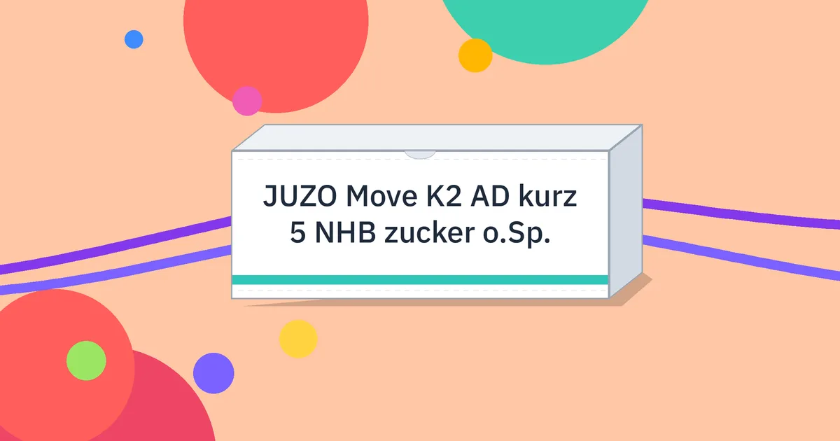 Symbolbild: Packung mit der Aufschrift JUZO Move K2 AD kurz 5 NHB zucker o.Sp. (PZN 18509313) – Verfügbarkeit und Bezug in Apotheken in Frankfurt am Main