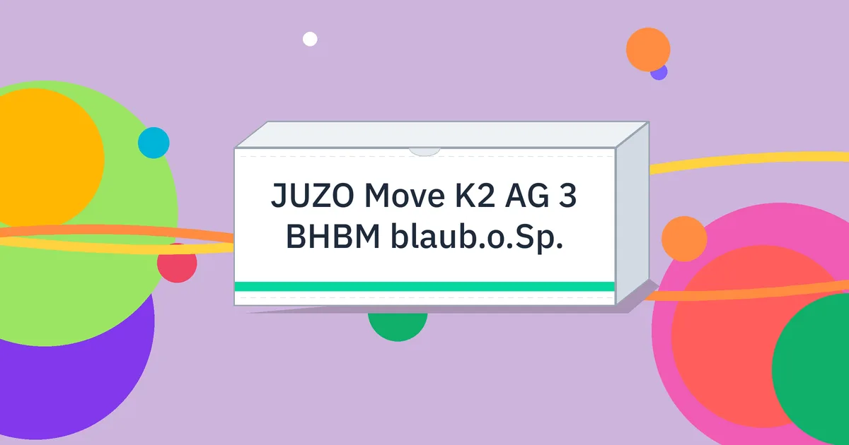 Symbolbild: Packung mit der Aufschrift JUZO Move K2 AG 3 BHBM blaub.o.Sp. (PZN 18558174) – Verfügbarkeit und Bezug in Apotheken in Frankfurt am Main