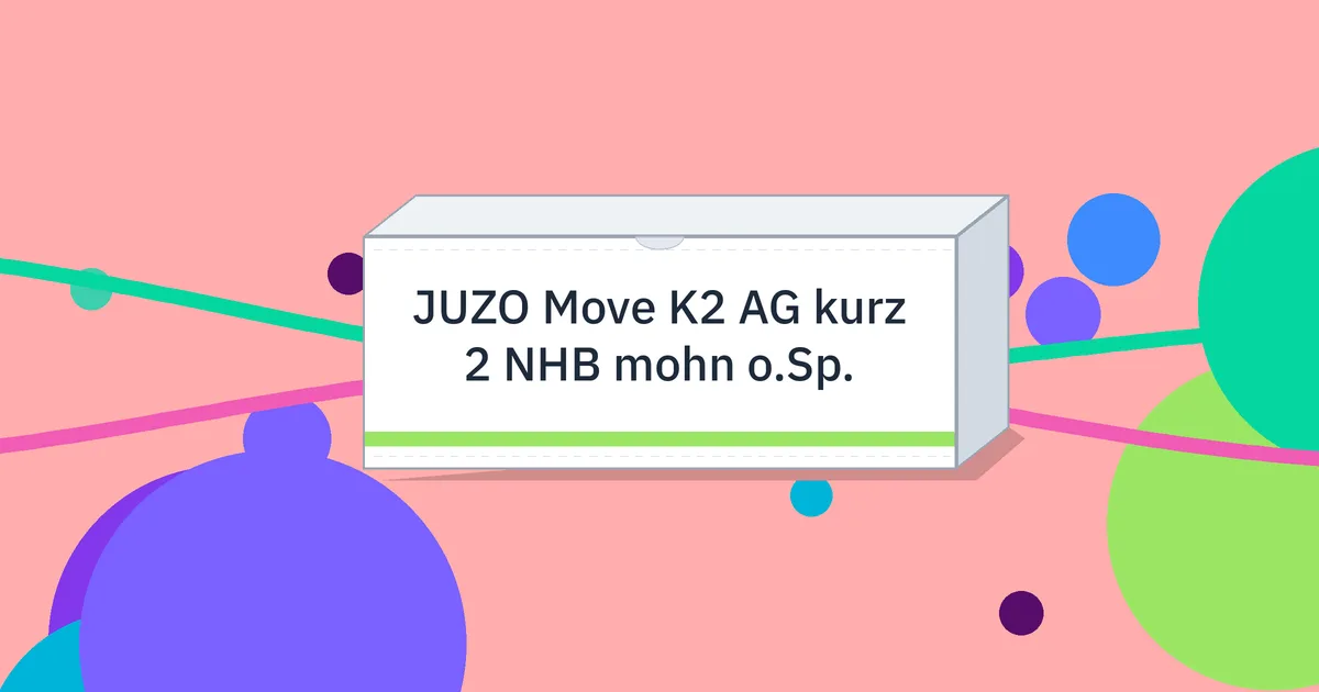 Symbolbild: Packung mit der Aufschrift JUZO Move K2 AG kurz 2 NHB mohn o.Sp. (PZN 18561294) – Verfügbarkeit und Bezug in Apotheken in Frankfurt am Main