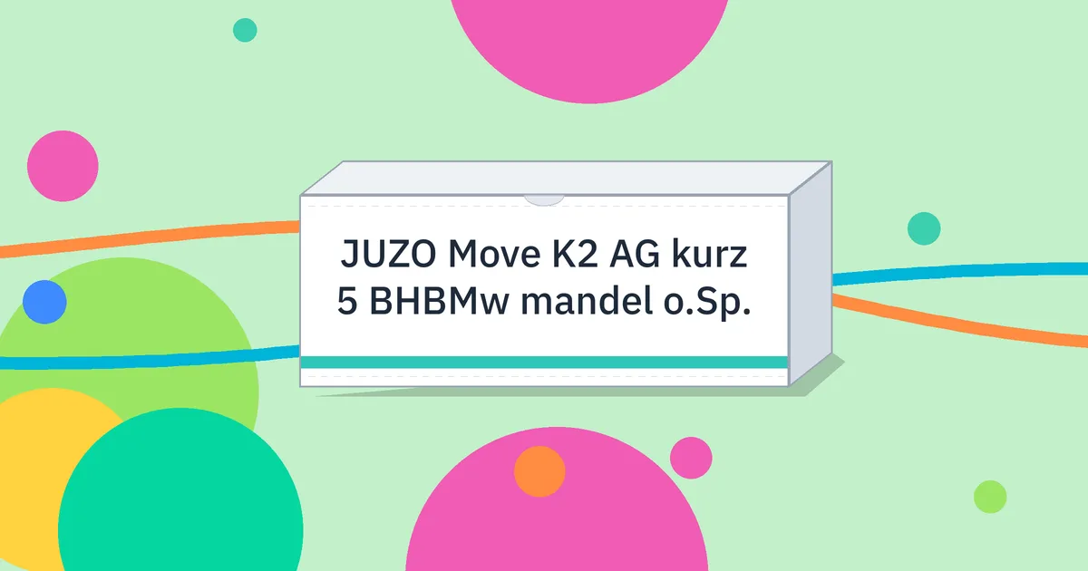 Symbolbild: Packung mit der Aufschrift JUZO Move K2 AG kurz 5 BHBMw mandel o.Sp. (PZN 16649547) – Verfügbarkeit und Bezug in Apotheken in Frankfurt am Main