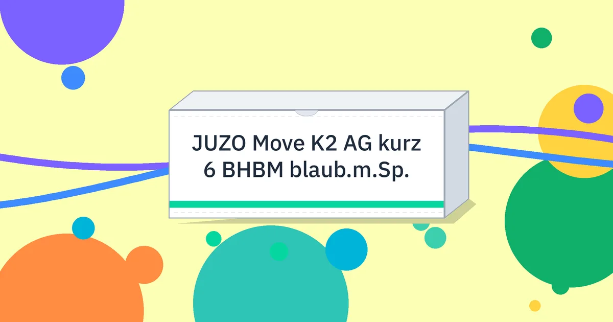 Symbolbild: Packung mit der Aufschrift JUZO Move K2 AG kurz 6 BHBM blaub.m.Sp. (PZN 18560194) – Verfügbarkeit und Bezug in Apotheken in Frankfurt am Main