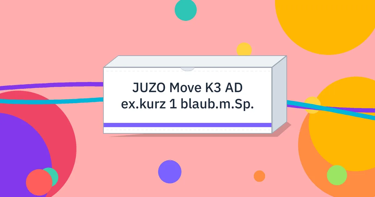 Symbolbild: Packung mit der Aufschrift JUZO Move K3 AD ex.kurz 1 blaub.m.Sp. (PZN 18573110) – Verfügbarkeit und Bezug in Apotheken in Frankfurt am Main