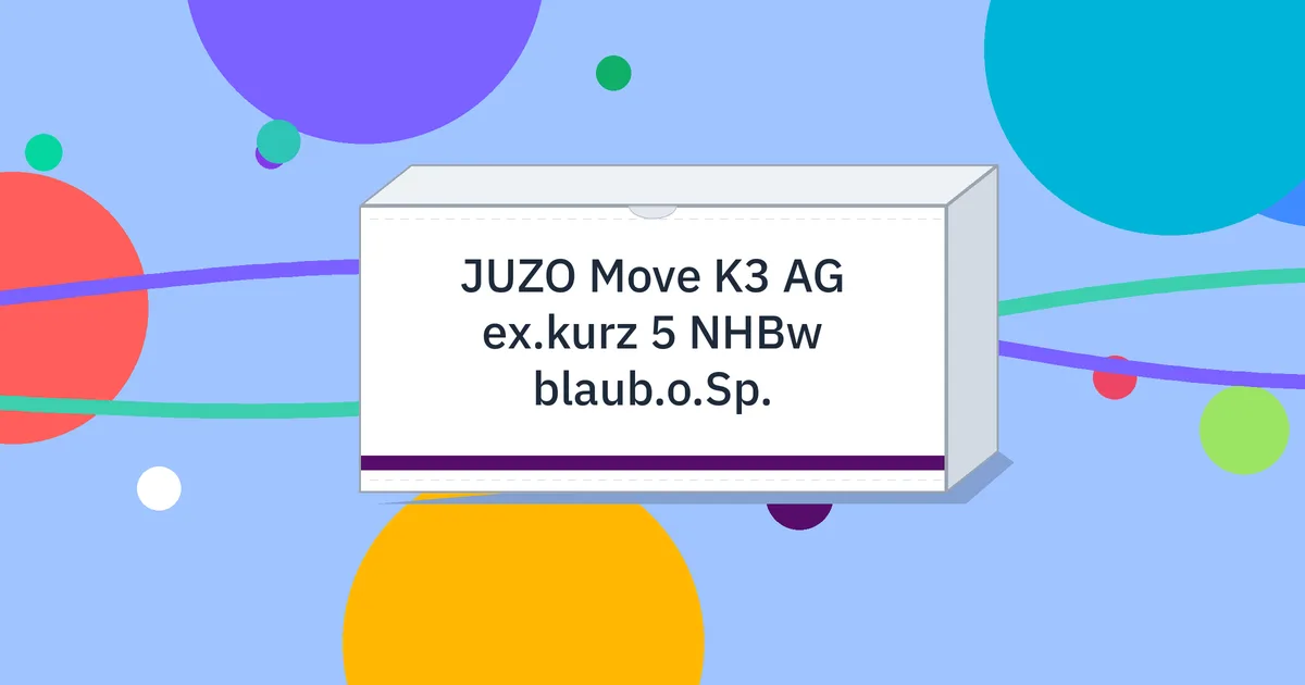 Symbolbild: Packung mit der Aufschrift JUZO Move K3 AG ex.kurz 5 NHBw blaub.o.Sp. (PZN 18596269) – Verfügbarkeit und Bezug in Apotheken in Frankfurt am Main