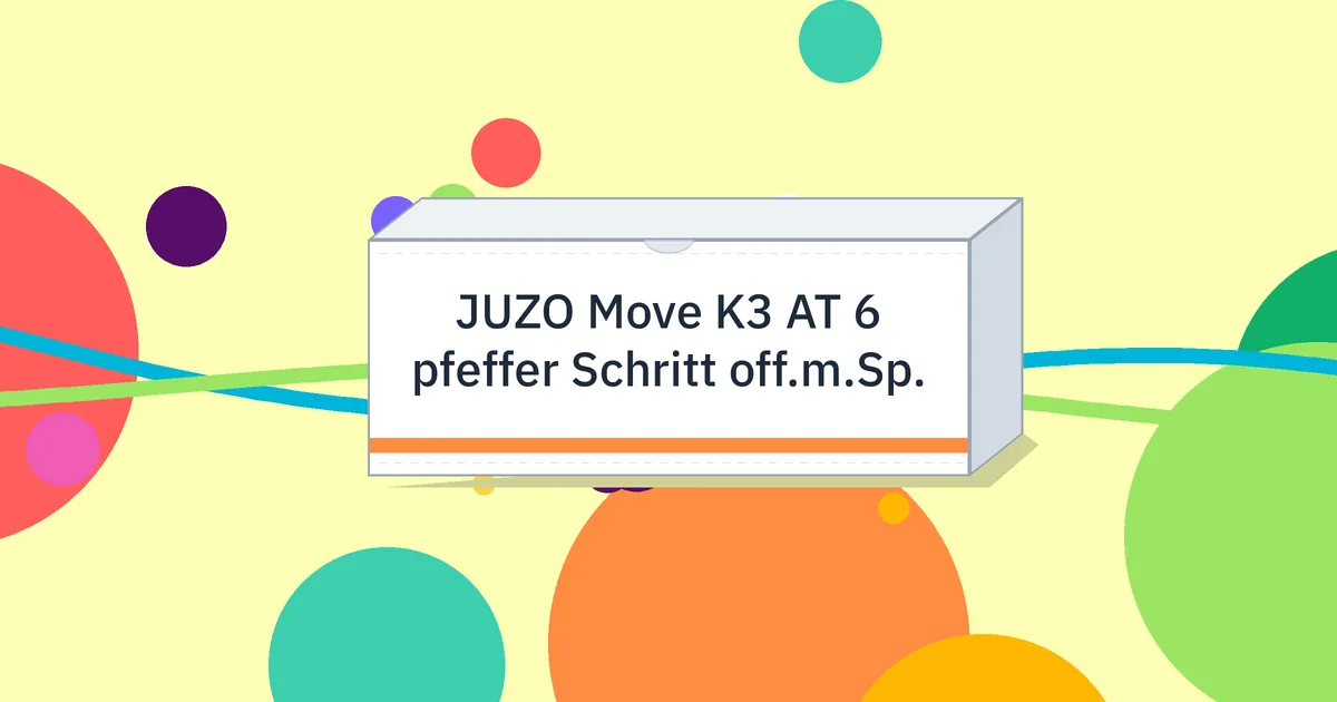 Symbolbild: Packung mit der Aufschrift JUZO Move K3 AT 6 pfeffer Schritt off.m.Sp. (PZN 20677325) – Verfügbarkeit und Bezug in Apotheken in Frankfurt am Main
