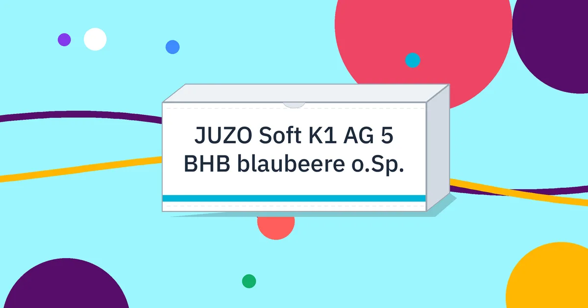Symbolbild: Packung mit der Aufschrift JUZO Soft K1 AG 5 BHB blaubeere o.Sp. (PZN 14821657) – Verfügbarkeit und Bezug in Apotheken in Frankfurt am Main