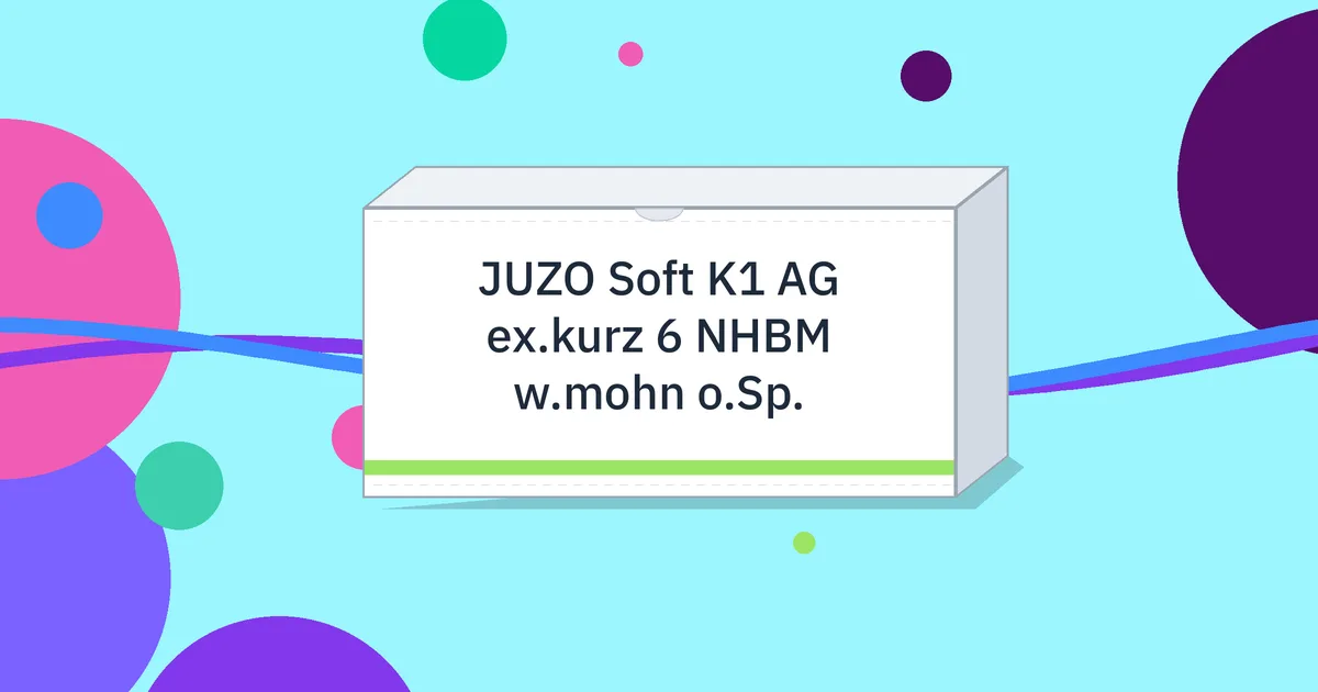 Symbolbild: Packung mit der Aufschrift JUZO Soft K1 AG ex.kurz 6 NHBM w.mohn o.Sp. (PZN 15001028) – Verfügbarkeit und Bezug in Apotheken in Frankfurt am Main