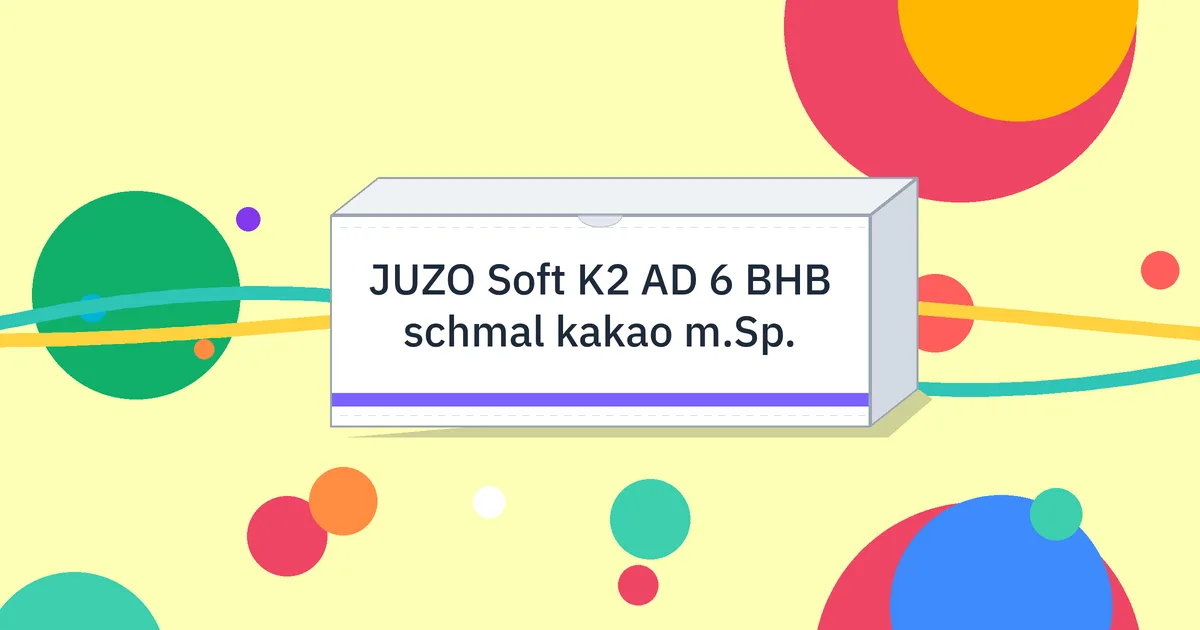 Symbolbild: Packung mit der Aufschrift JUZO Soft K2 AD 6 BHB schmal kakao m.Sp. (PZN 15465437) – Verfügbarkeit und Bezug in Apotheken in Frankfurt am Main