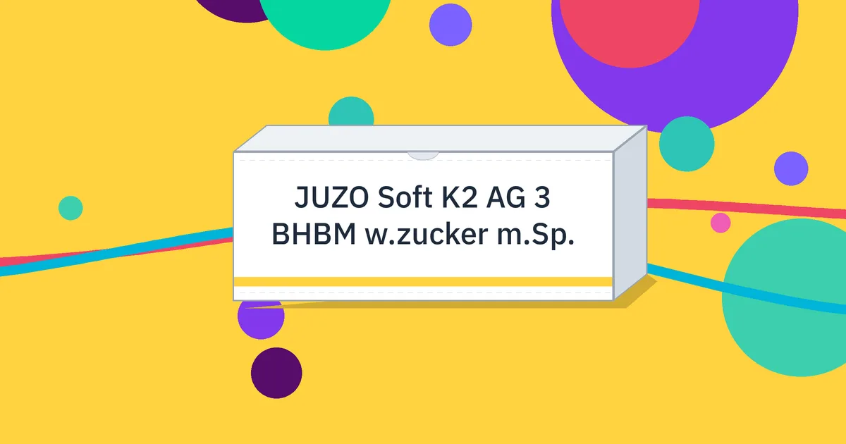 Symbolbild: Packung mit der Aufschrift JUZO Soft K2 AG 3 BHBM w.zucker m.Sp. (PZN 14866594) – Verfügbarkeit und Bezug in Apotheken in Frankfurt am Main