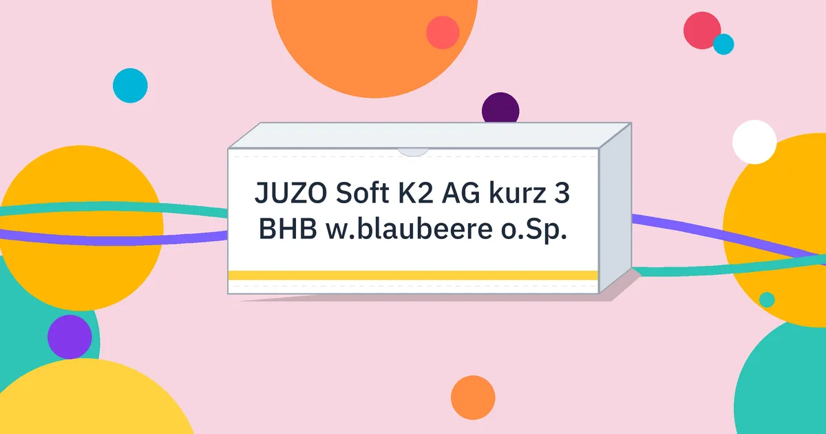 Symbolbild: Packung mit der Aufschrift JUZO Soft K2 AG kurz 3 BHB w.blaubeere o.Sp. (PZN 14842820) – Verfügbarkeit und Bezug in Apotheken in Frankfurt am Main